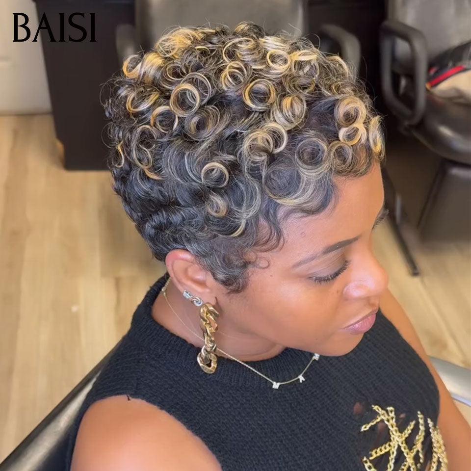 BAISI 13X4 Short Pixie Finger Wave Wig in Pink Color €88 In 100% Human ...