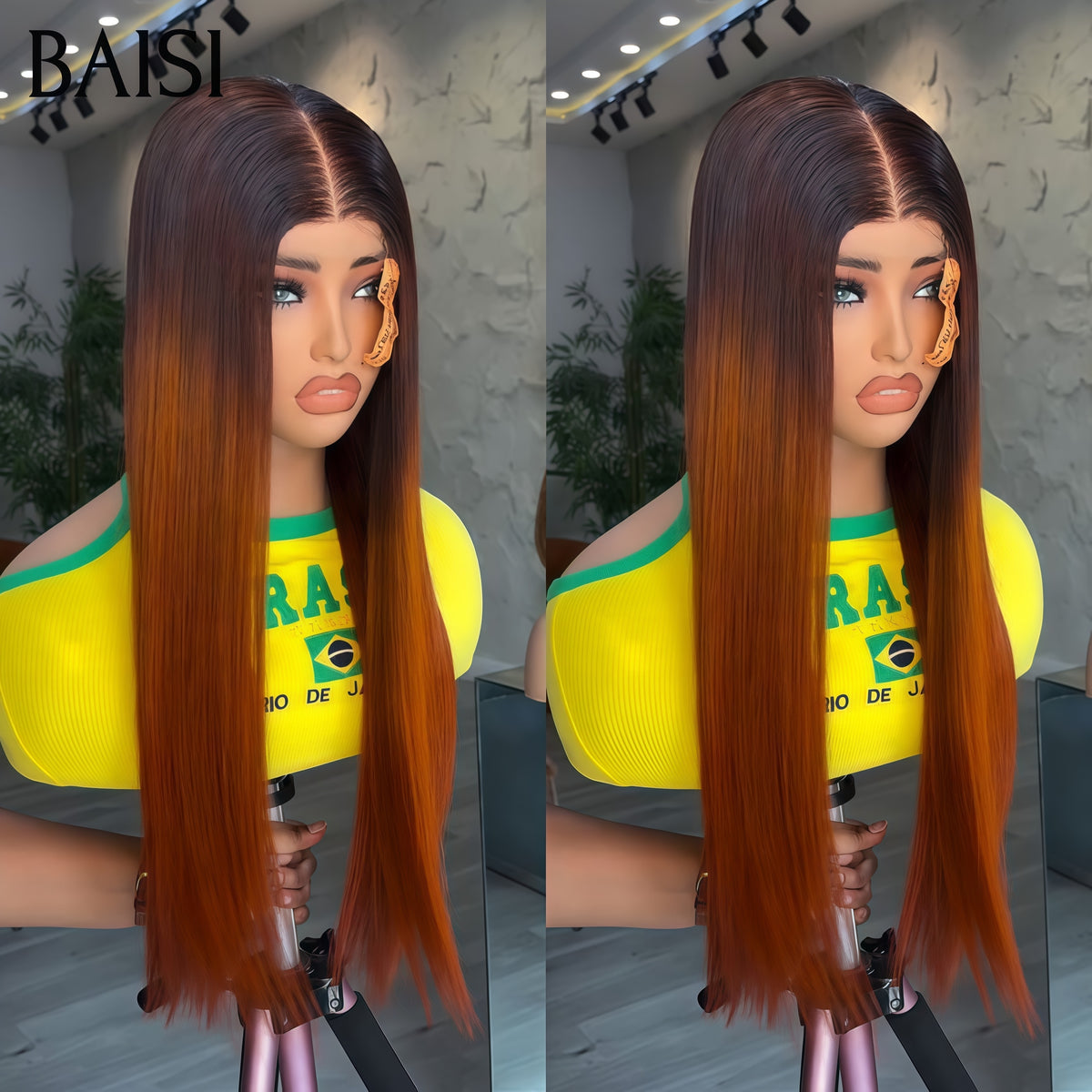 BAISI 2X6 lace closure perruque Lisse Haute Qualité en couleur brun av ...