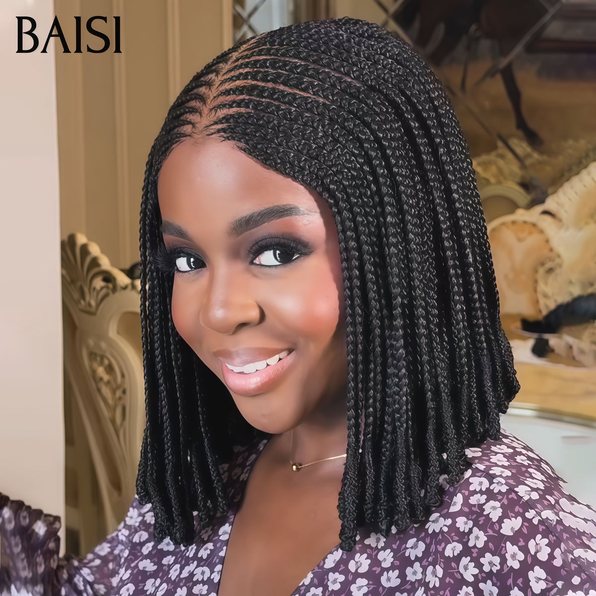 BAISI Perruques Full Lace 159€ avec Petite Natte Promo Bob NOIR Élégan ...