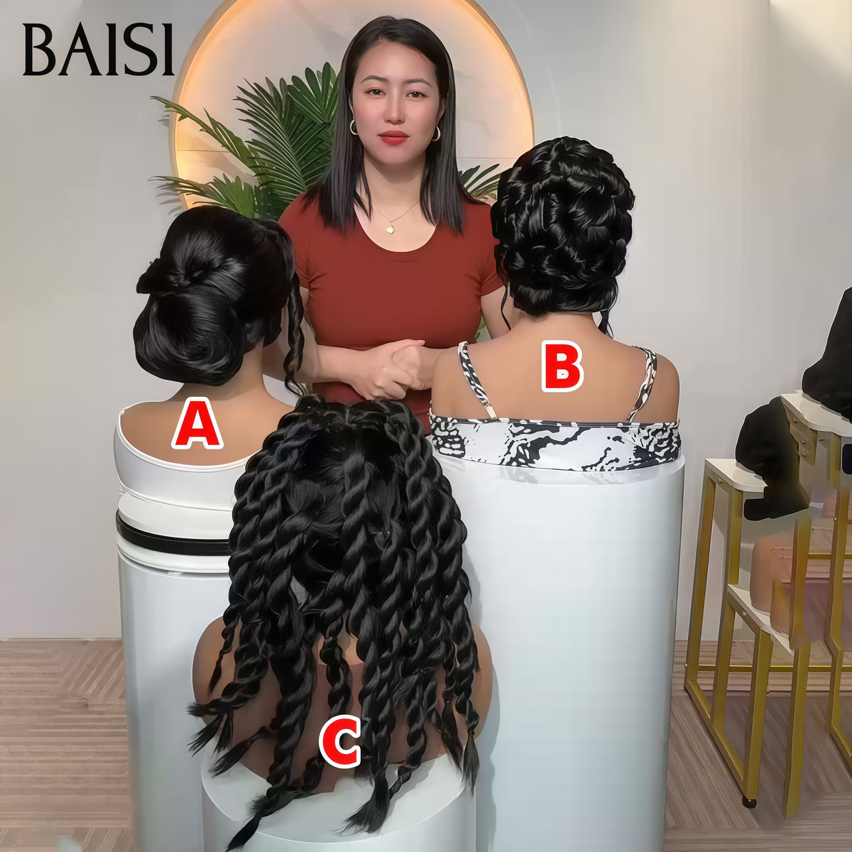 BAISI 13X4 lace frontale avec natte 3 styles différents de perruques p ...